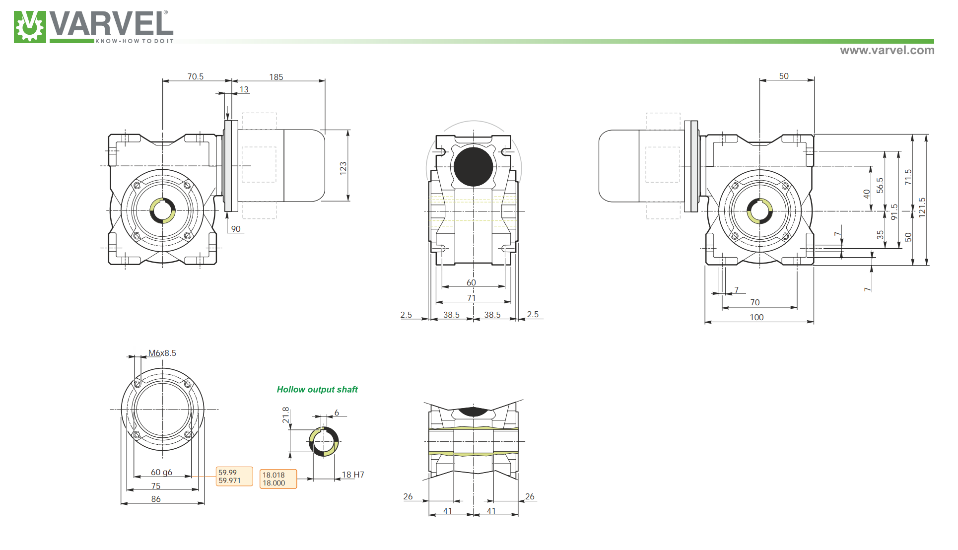 Varvel RT40 Right Angle Gearmotor 0.18kw 70rpm Output Speed 18mm Hollow ...