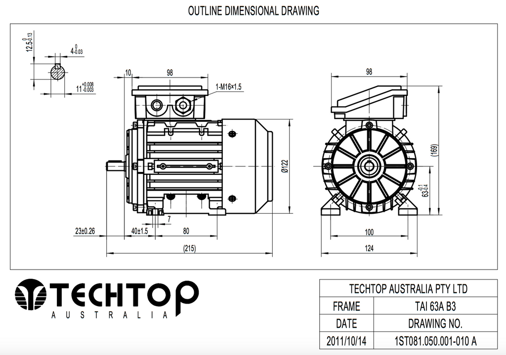 Three Phase Electric Motor 0.18kW 4P (1275rpm) 415v B3 Foot Mounted ...
